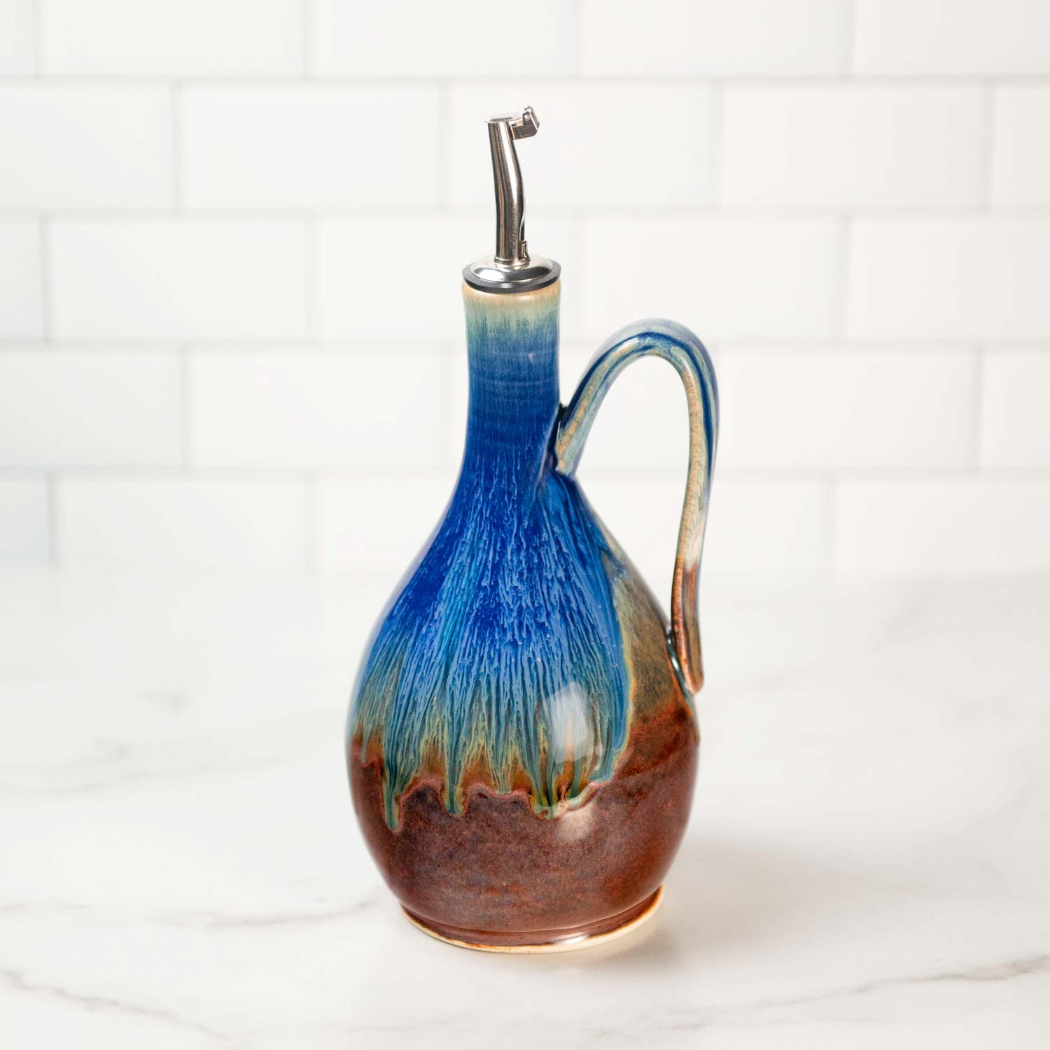 Ceramic Olive Oil Dispenser - Amber Blue | Ceramic Oil Bottle